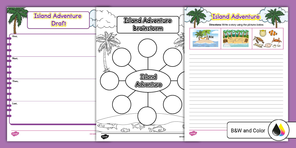First Grade Island Adventure Write a Story Activity Worksheet