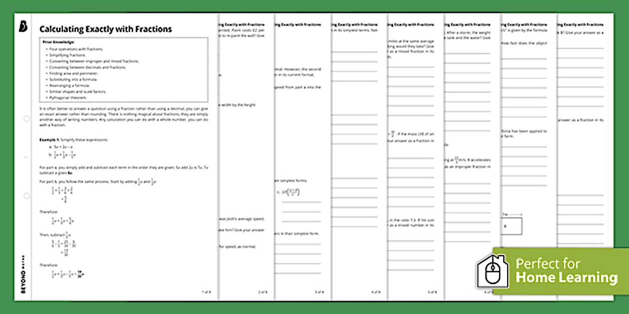 👉 Calculating Exactly with Fractions Walkthrough Worksheet