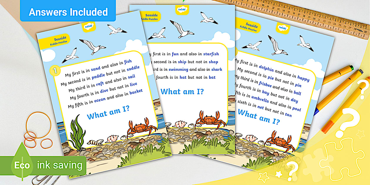 Seaside Riddle Puzzles - AL - Twinkl - Kids Puzzles - Twinkl