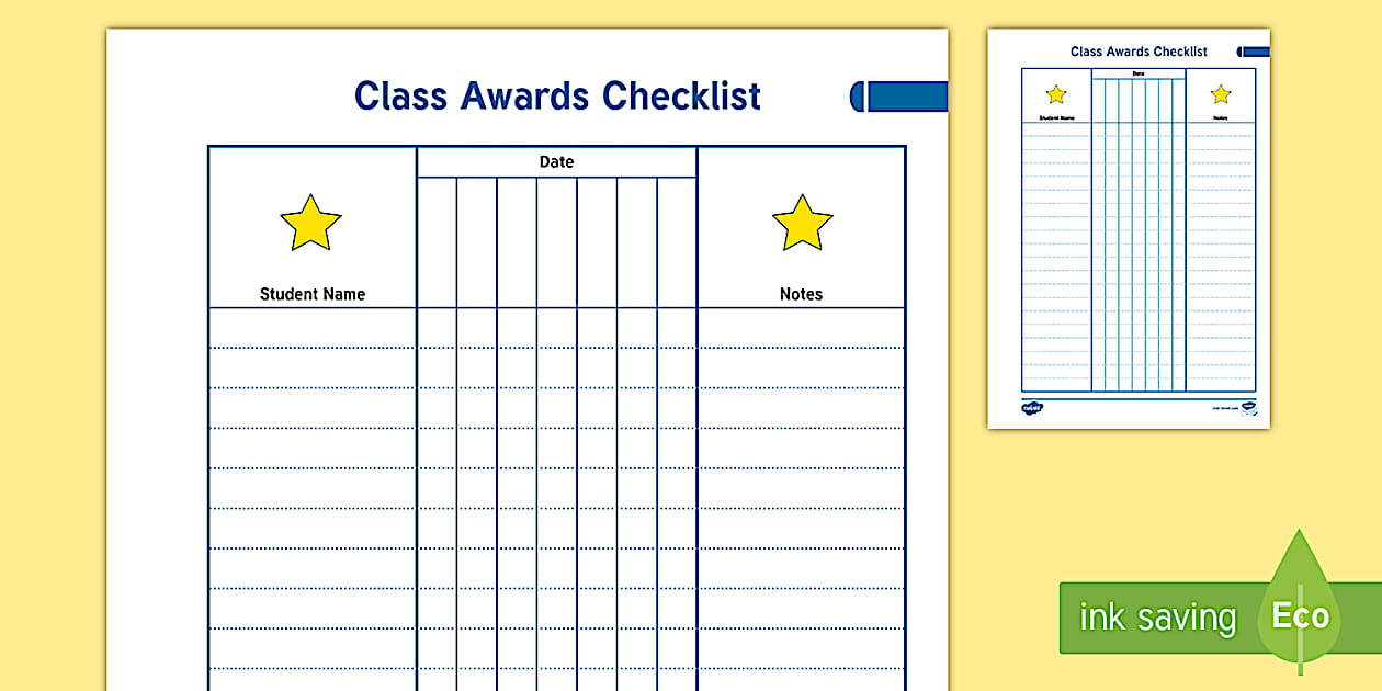 Teacher Planner Class Awards Checklist (teacher made)