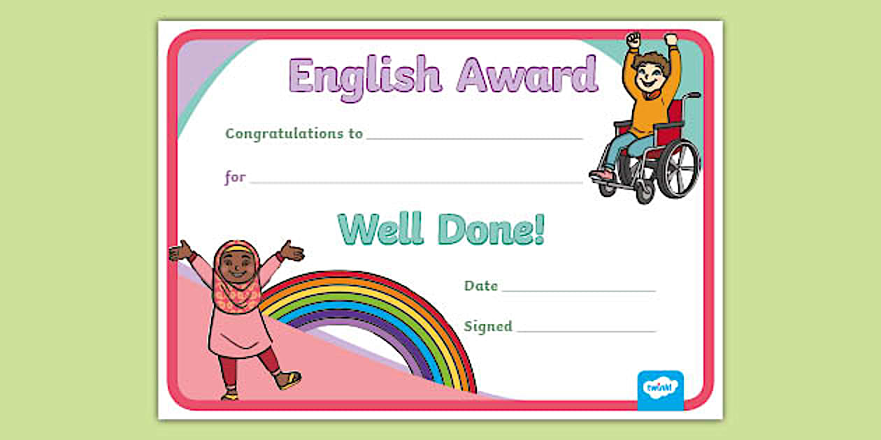 English award certificate for kids | Printable | Twinkl