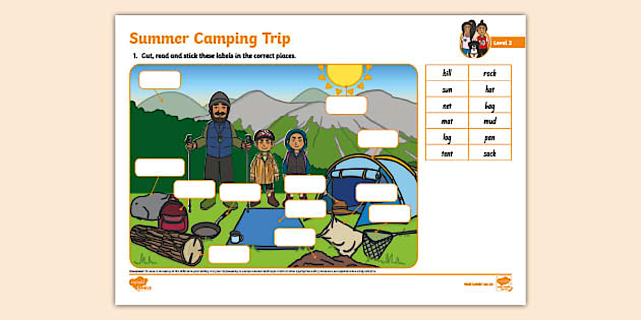 Twinkl Phonics Level 2 Summer Camping Trip Picture Worksheet