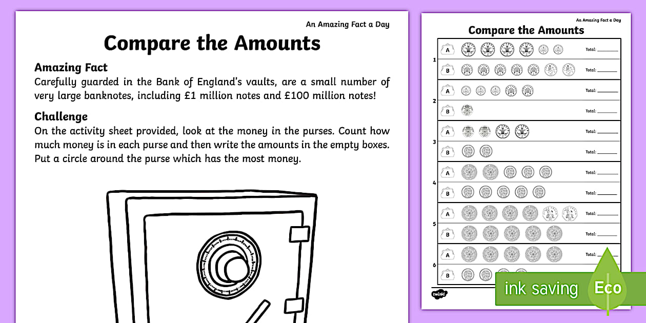 Comparing Amounts Worksheet / Worksheet - Twinkl