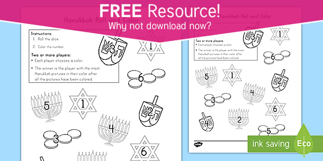 FREE Hanukkah Roll and Color Activity (profesor hizo)