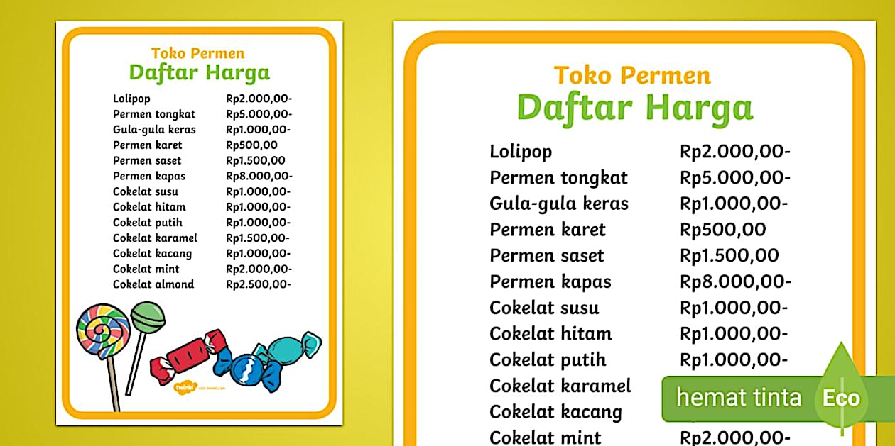 Poster Daftar Harga Toko Permen