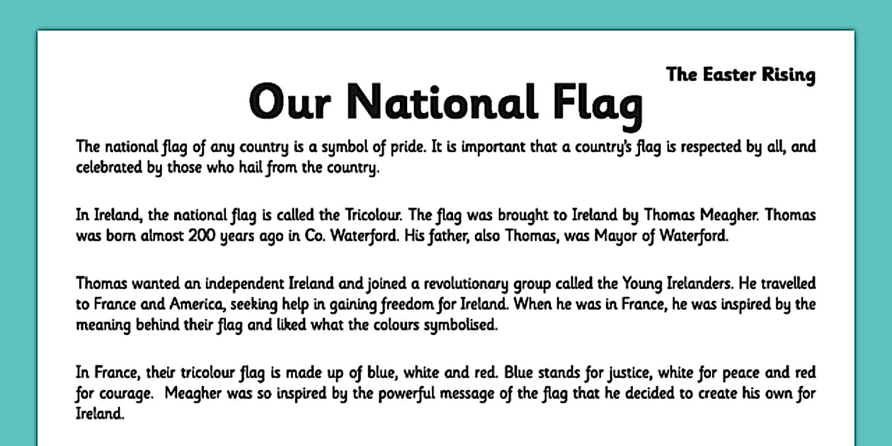 Irish History 1916 Rising Our National Flag Comprehension Worksheet