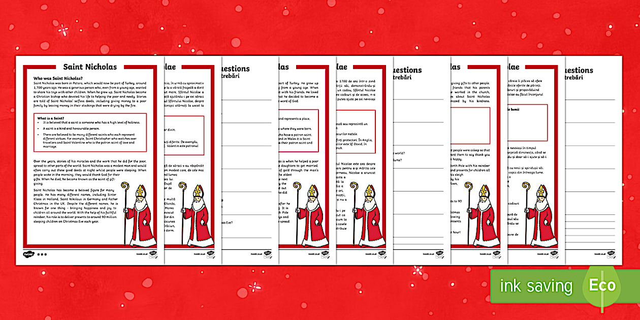 KS1 Saint Nicholas Differentiated Reading Comprehension Activity