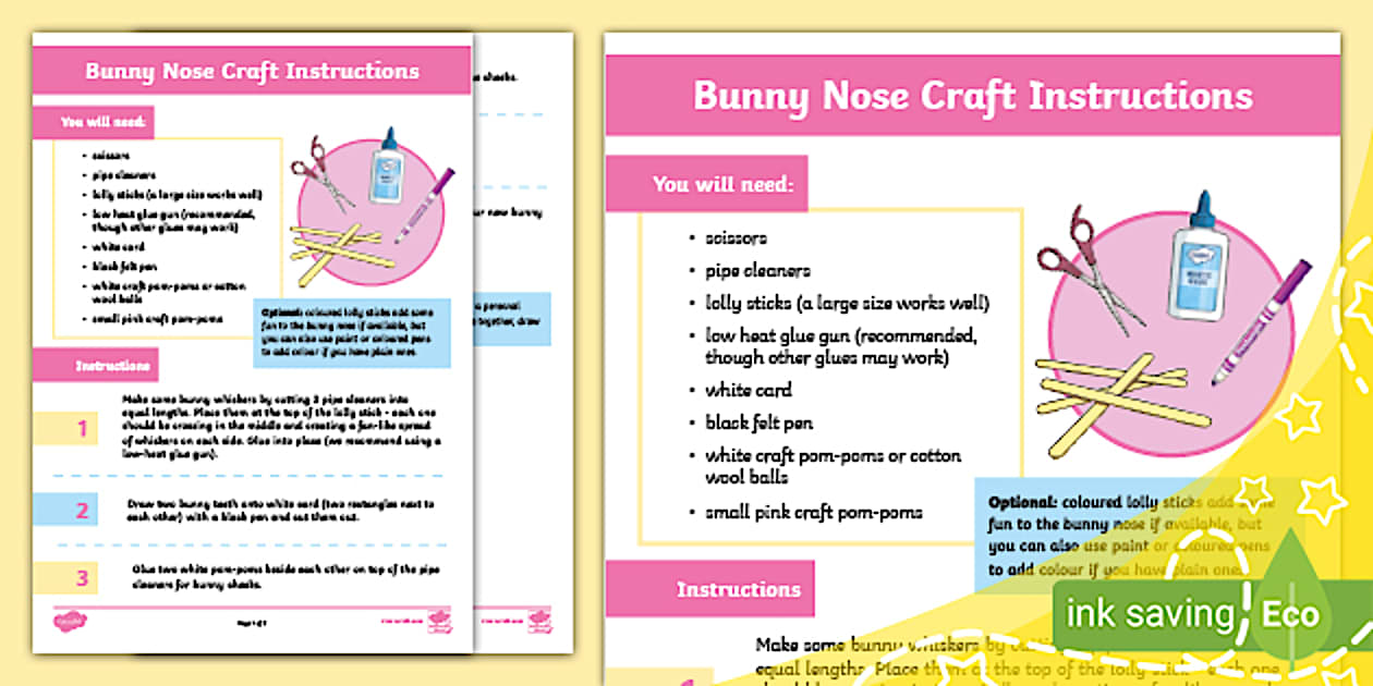 Bunny Nose Craft Instructions (Teacher-Made) - Twinkl