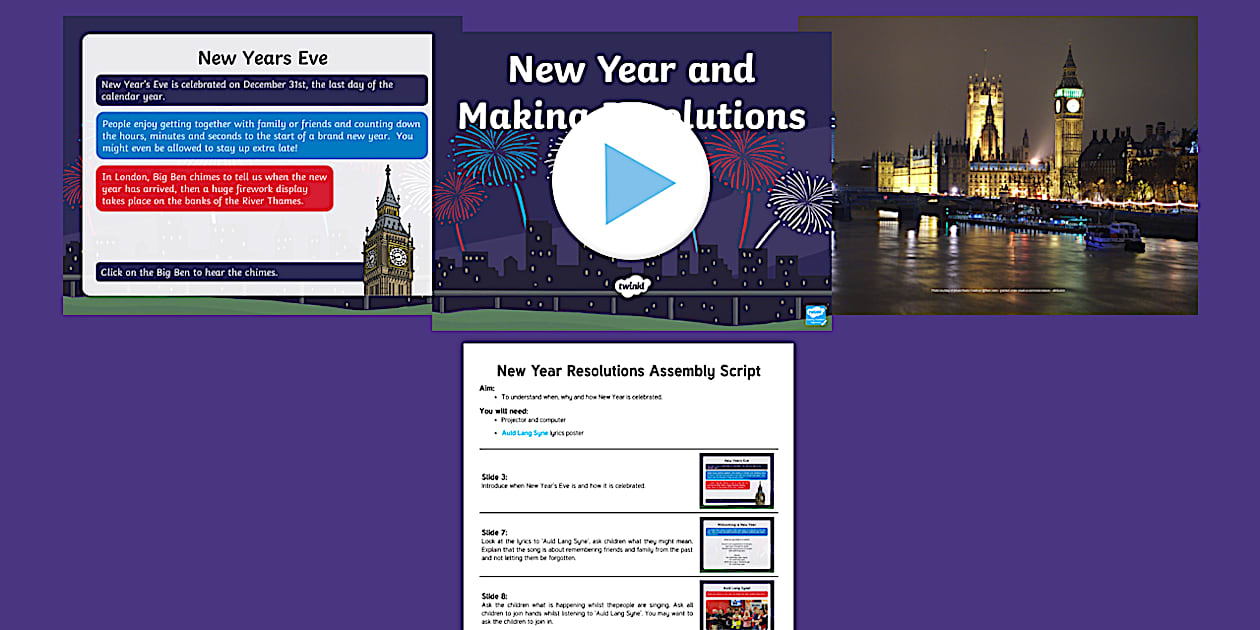 New Year and Making Resolutions Assembly Pack - addunedau, New Year and ...