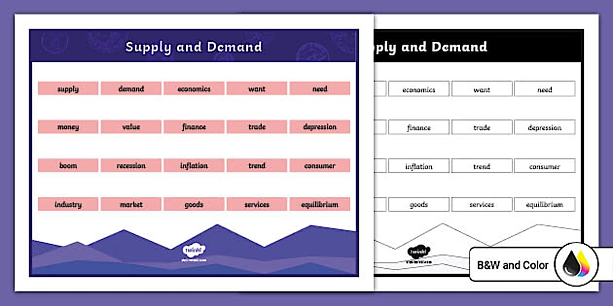 Supply and Demand Vocabulary Mat (teacher made) - Twinkl