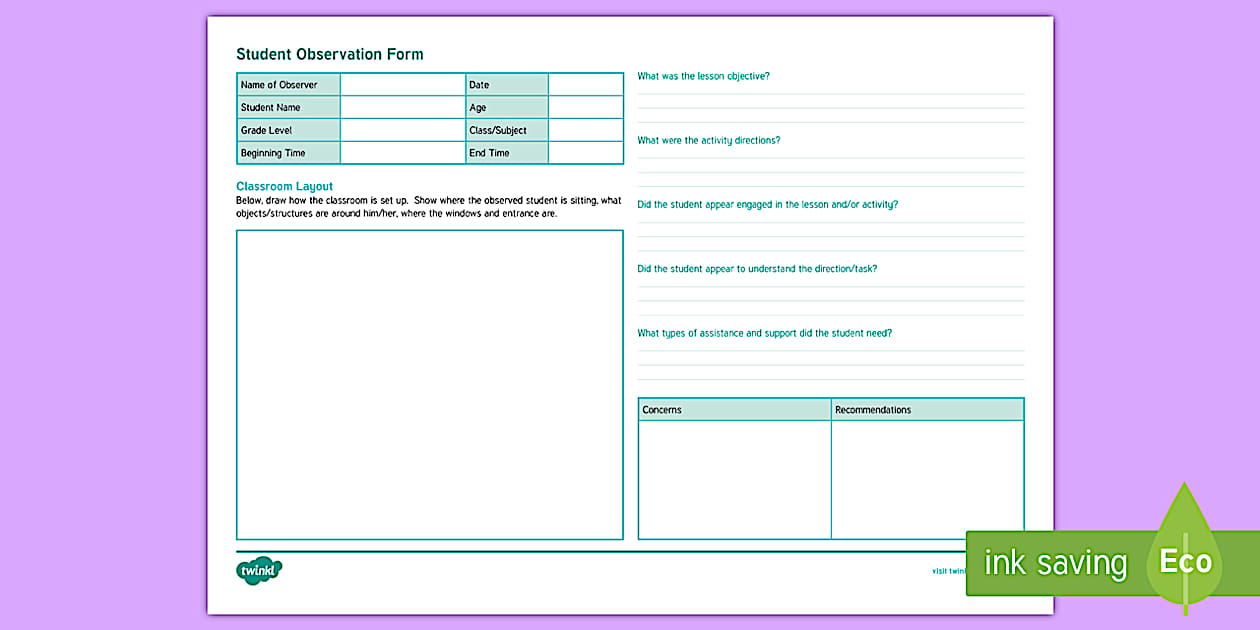 Editable Student Observation Form for Special Education