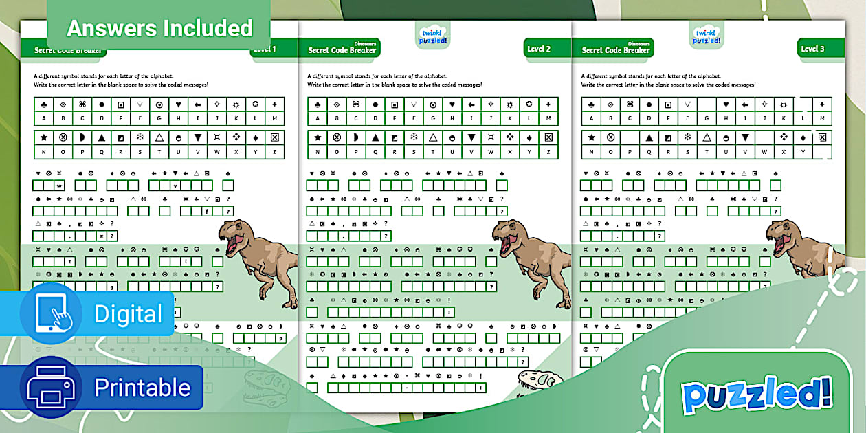 Fun Dinosaurs Secret Code Breaking Puzzle Pack - AL - Kids