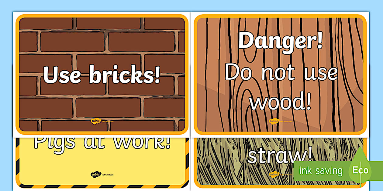 Three Little Pigs Building Site Dramatic Play Signs - Twinkl