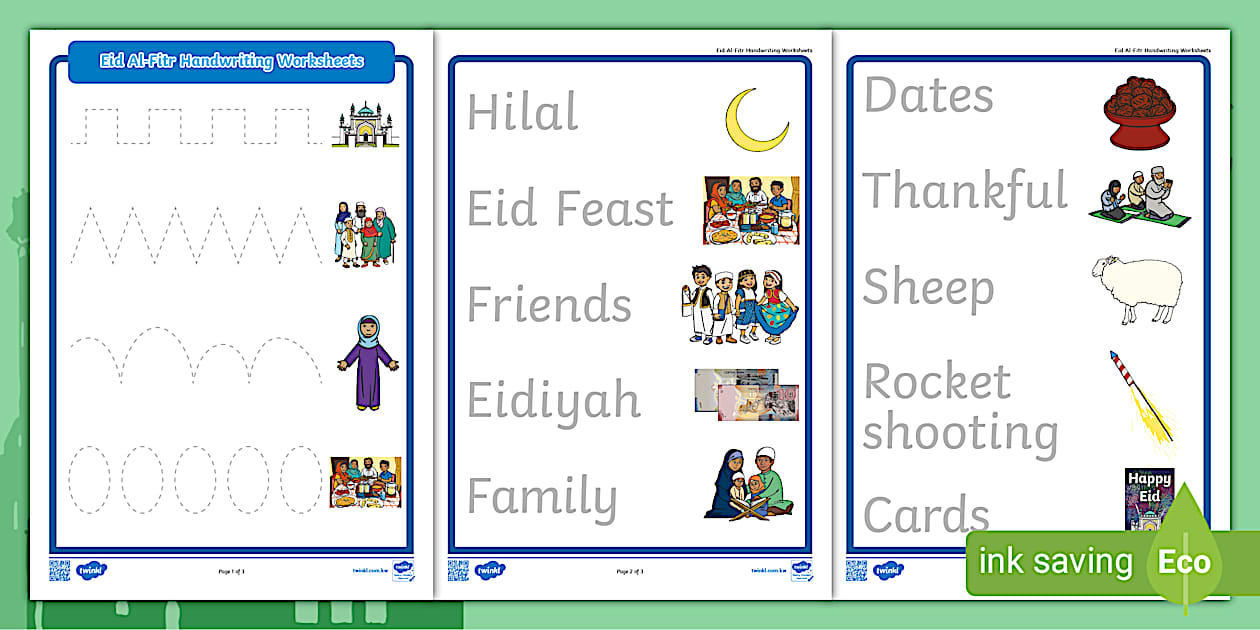 Eid Al-Fitr Handwriting Worksheets - Ramadan Activities