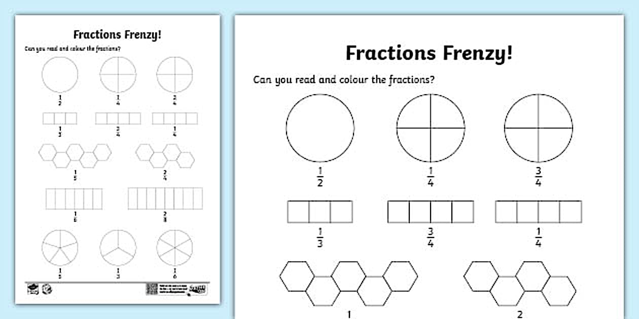 Fractions Frenzy Read and Colour Worksheet / Worksheet
