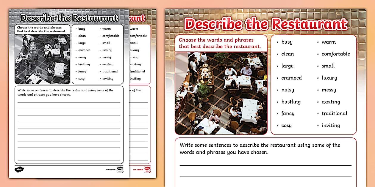 Describe the Restaurant Worksheet (teacher made) - Twinkl