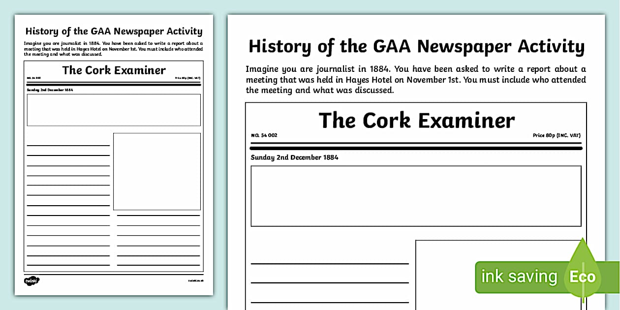 History of the GAA Newspaper Activity - Twinkl