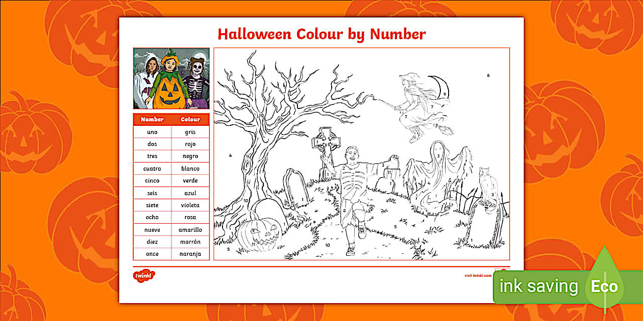 👉 Spanish Halloween Colour by Number - Primary Resources
