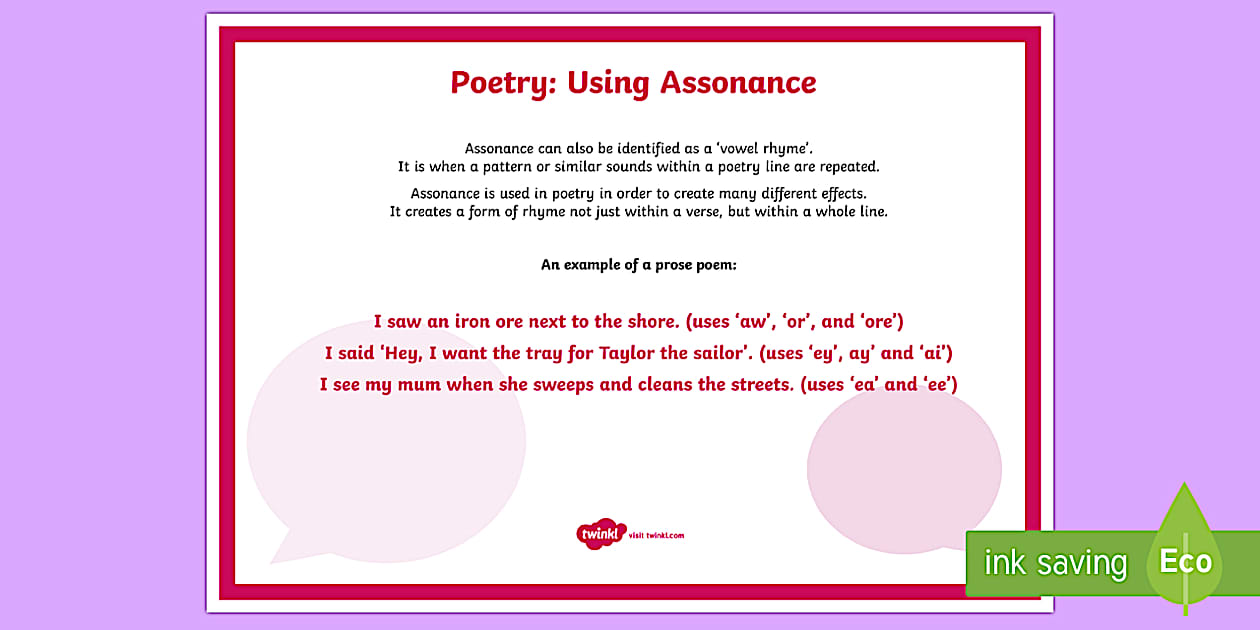 Poetry: Using Assonance A4 Display Poster (teacher made)