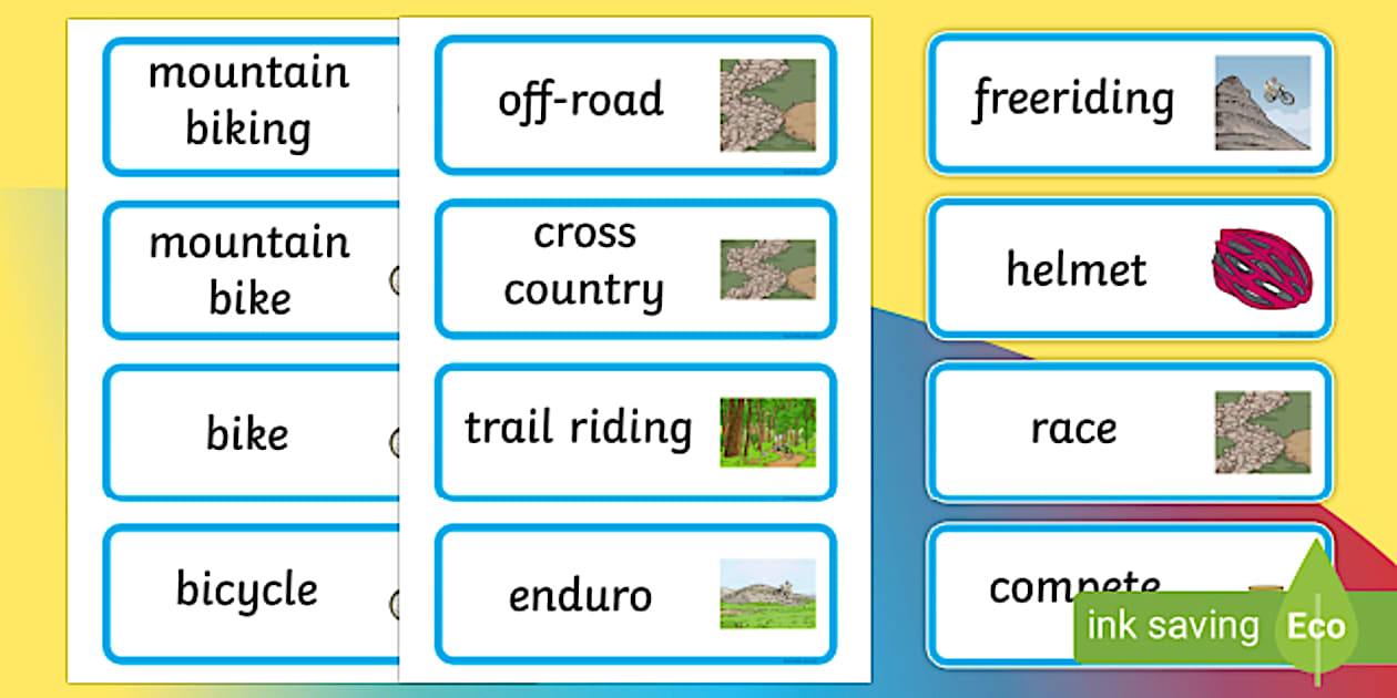 Mountain Biking Word Cards (teacher made) - Twinkl