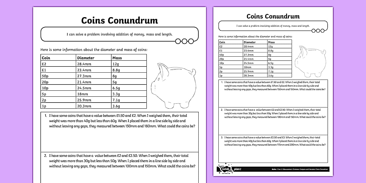 Coins Conundrum Worksheet (teacher made) - Twinkl