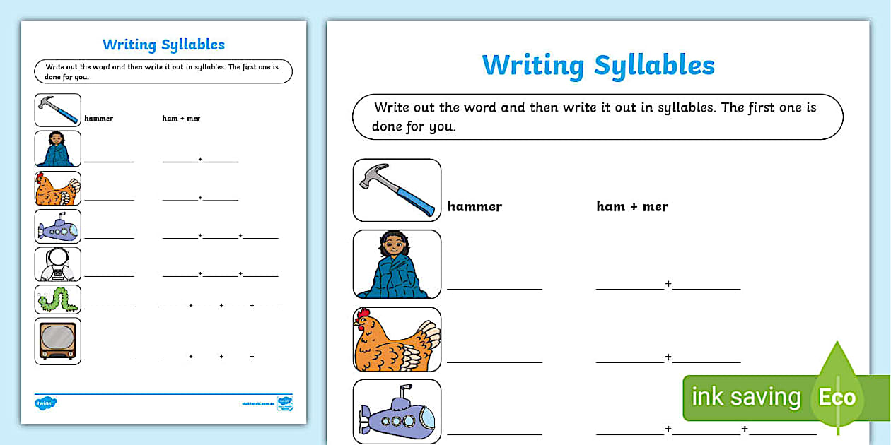Writing Syllables Activity Sheet | F-2 Phonics and Syllables