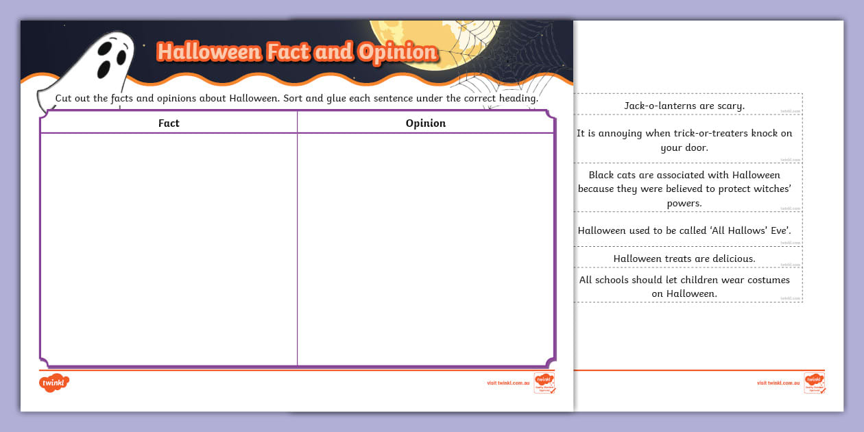 Halloween Fact and Opinion Sorting Activity (teacher made)