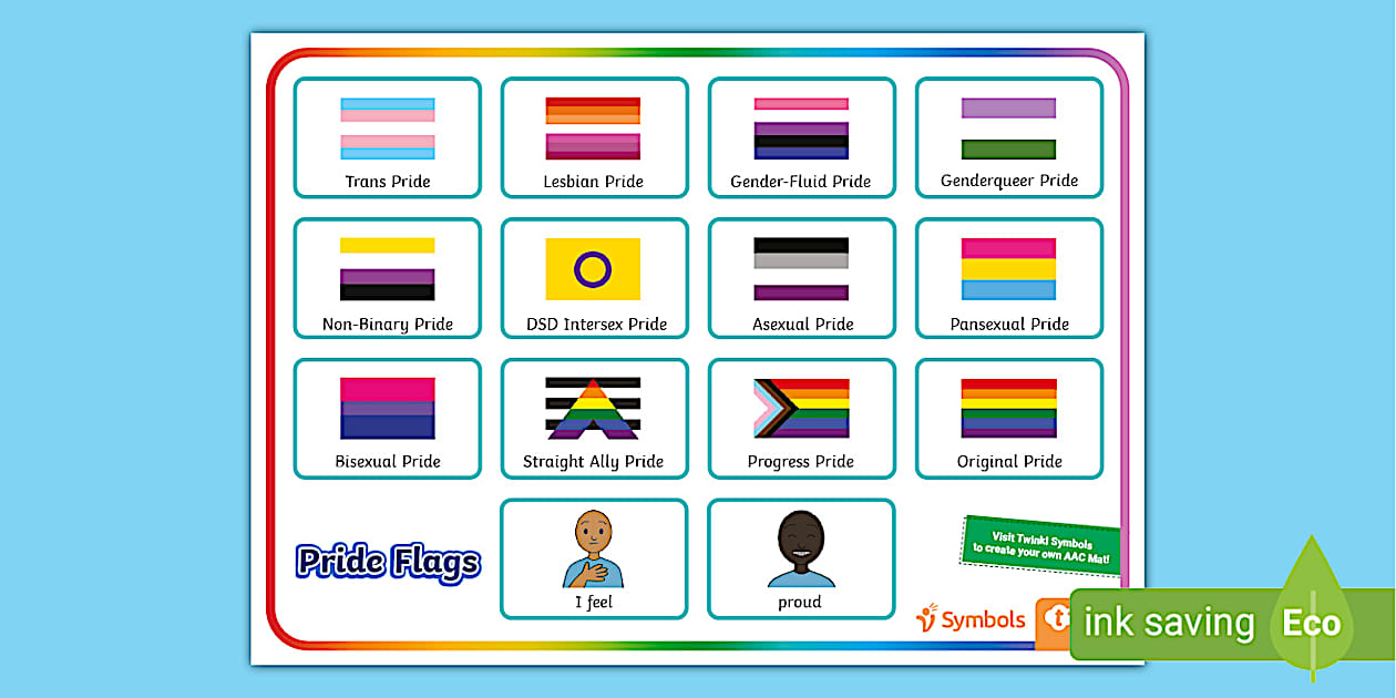 Older Learners: Twinkl Symbols Pride Flags Word Mat - Twinkl