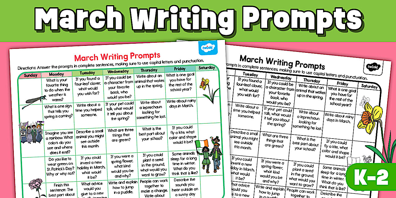 March Writing Prompt Calendar for K-2nd Grade