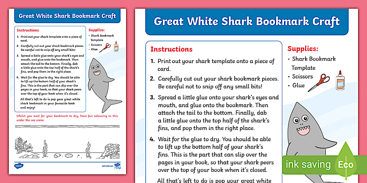 Great White Shark Bookmark Craft - Twinkl