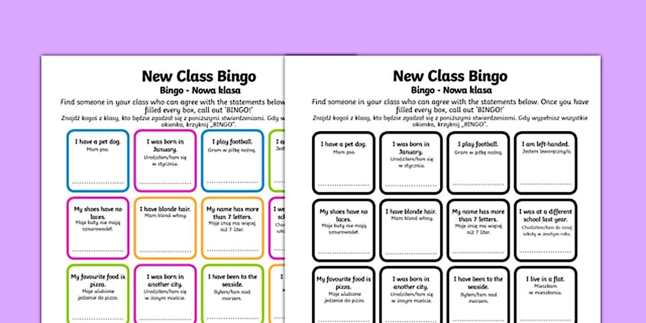Black and White New Class Bingo Polish Translation - Twinkl
