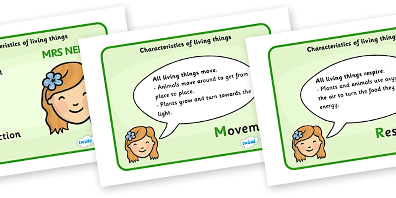 Characteristics of Living Things - Mrs Nerg Poster - Twinkl