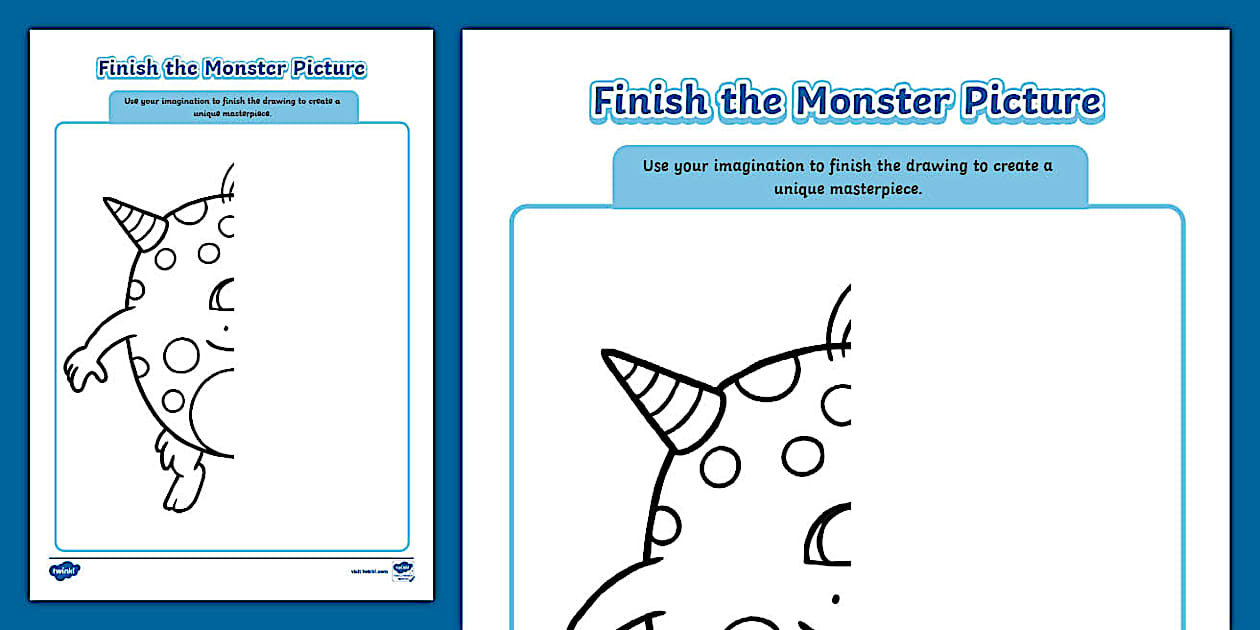 Finish the Monster Picture Worksheet (teacher made) - Twinkl