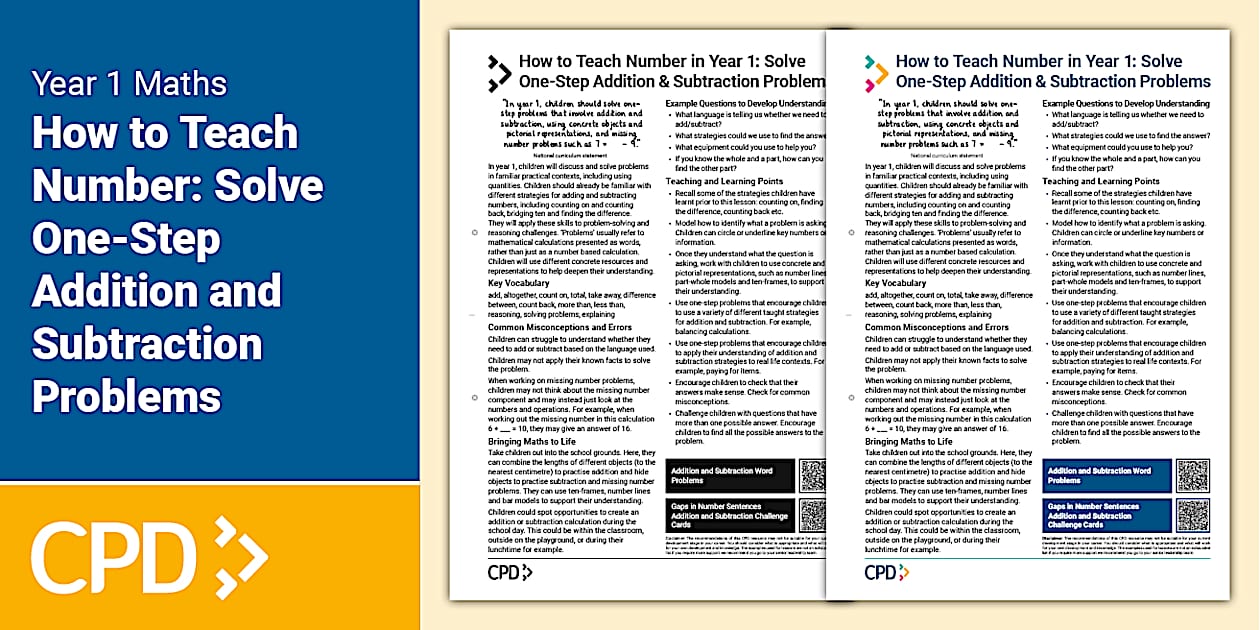 How to Teach Number in Year 1: Solve One-Step Addition and Subtraction
