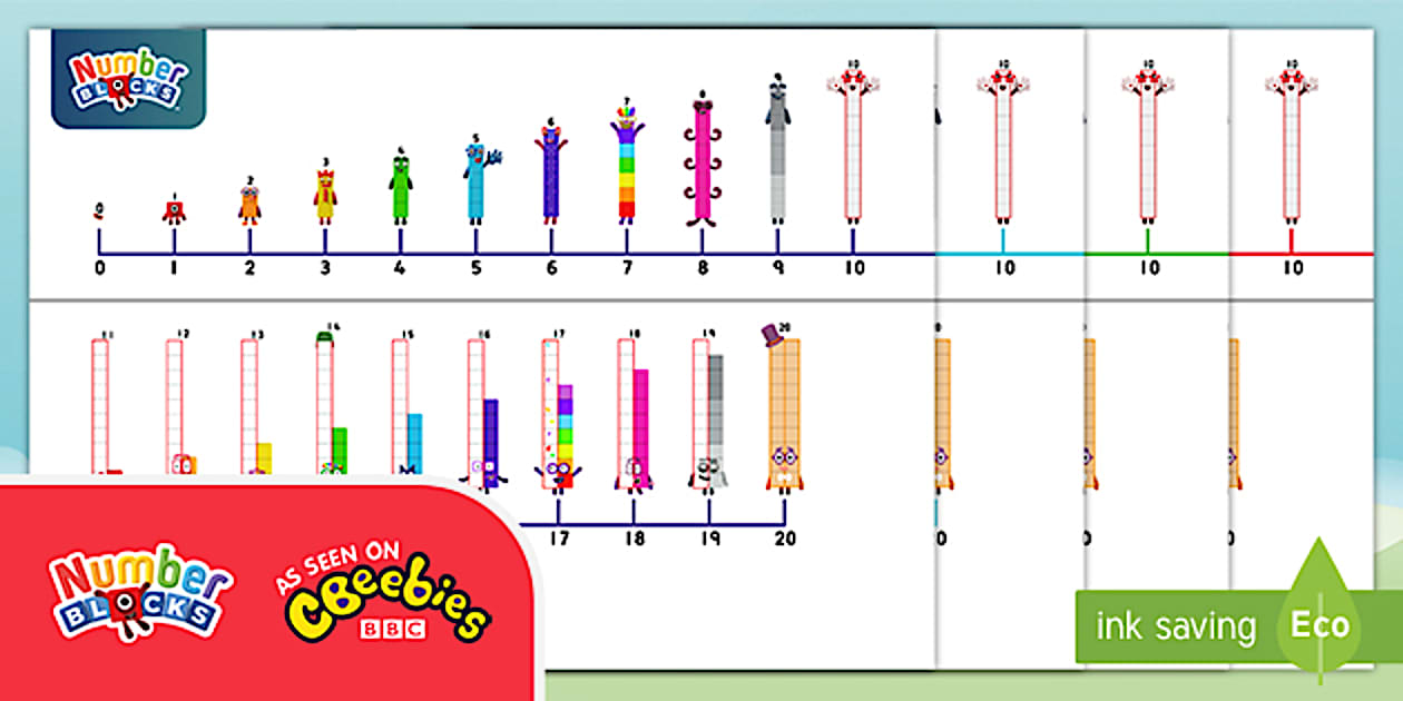 FREE! - 넘버블럭스 0-20 수직선 Numberblocks 0-20 Visual Number Line