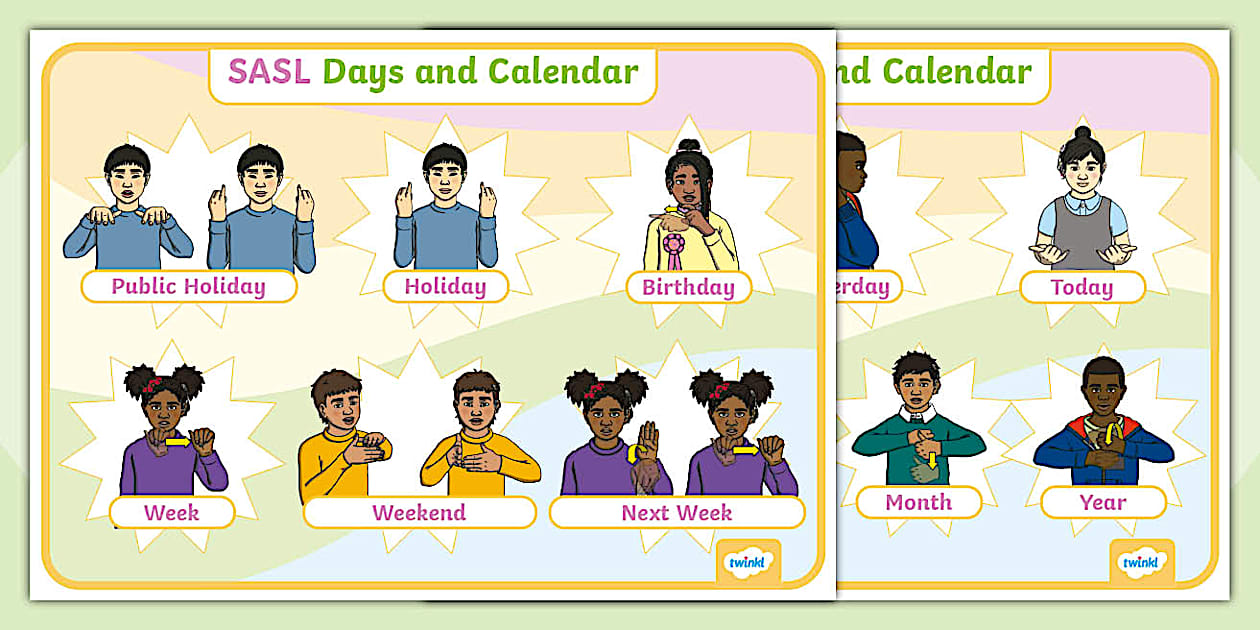 SASL Days and Calendar Vocabulary Word Mat (Teacher-Made)