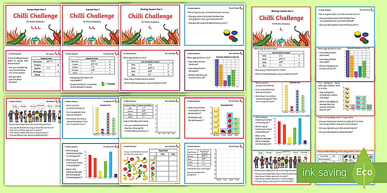 Year 2 Maths Statistics Chilli Challenge Cards - Twinkl