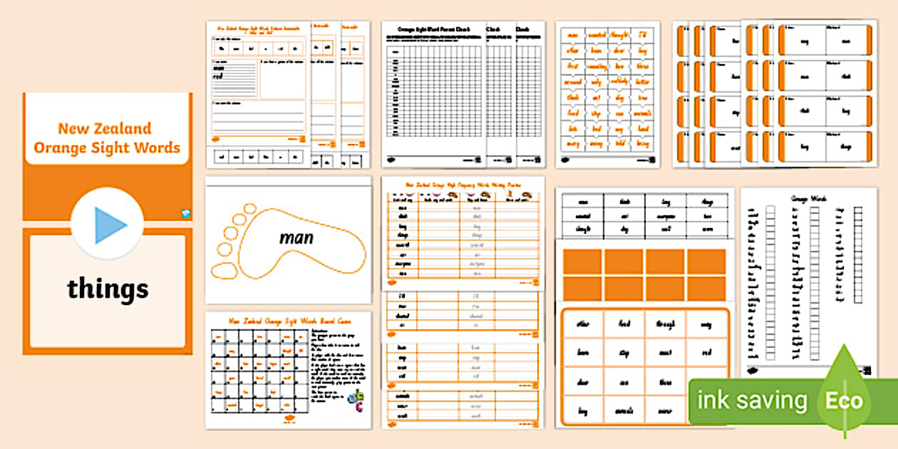 New Zealand Orange Sight Words Resource Pack