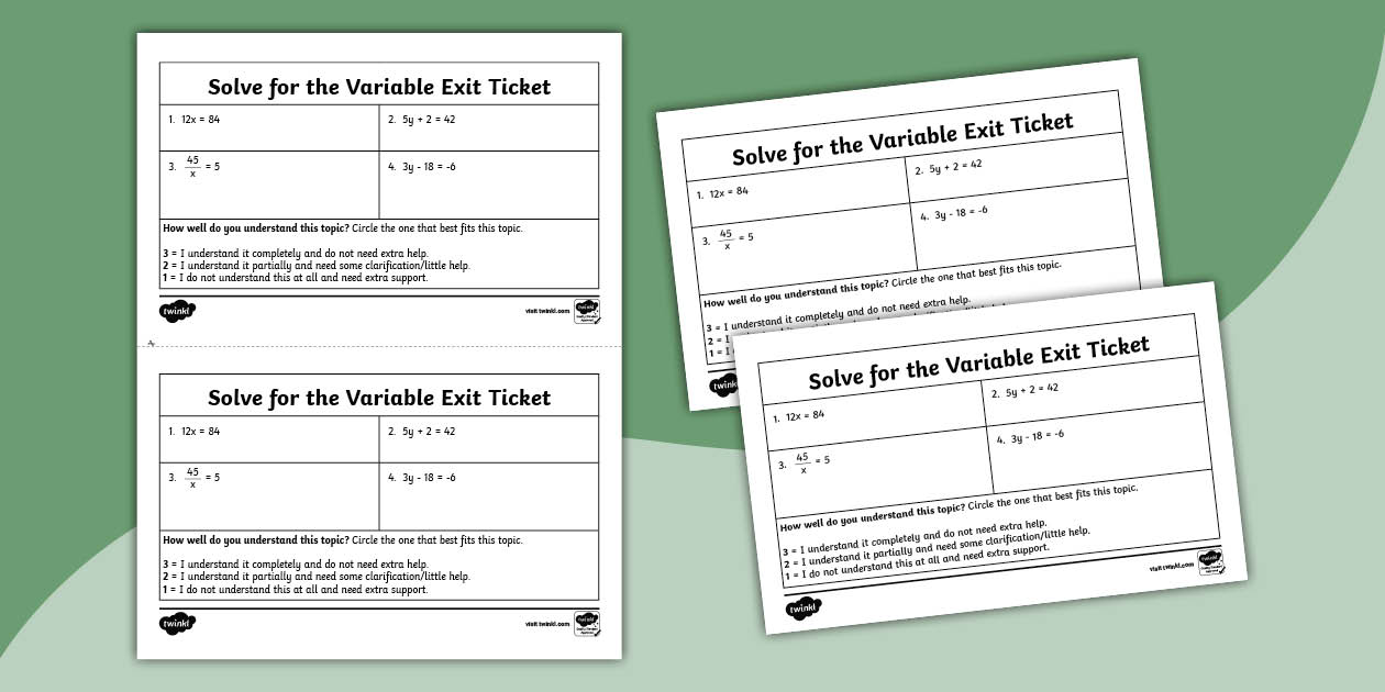 Seventh Grade Solve for the Variable Exit Ticket - Twinkl