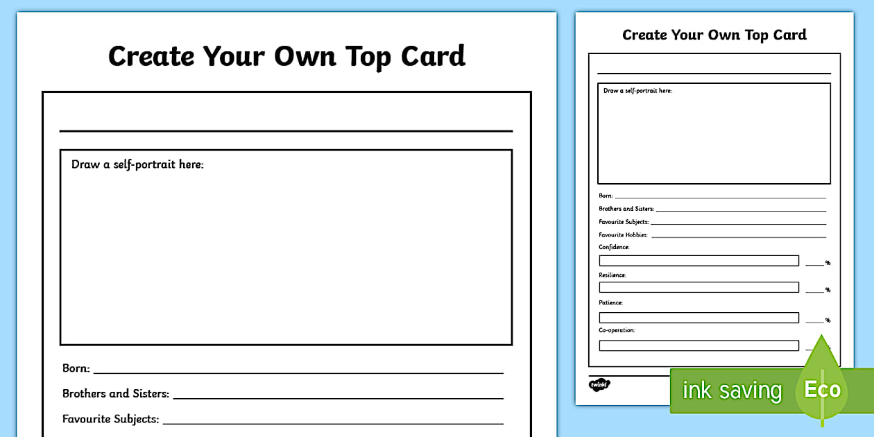 Editable Create Your Own Top Card Transition Worksheet