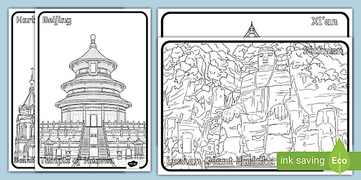 China Landmarks Colouring Pages (teacher made) - Twinkl