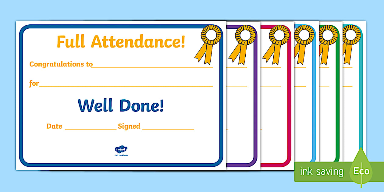 Full Attendance Award Certificates (Hecho por educadores)