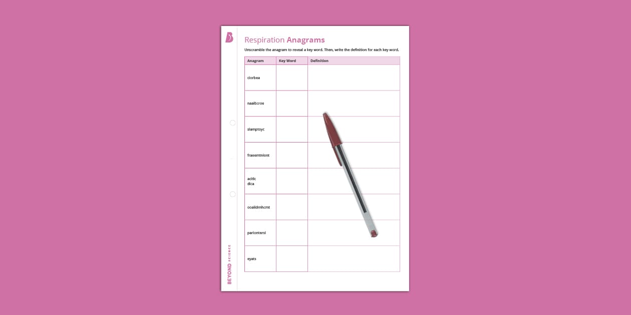 Respiration Anagrams | KS3 Biology | Beyond Science - Twinkl