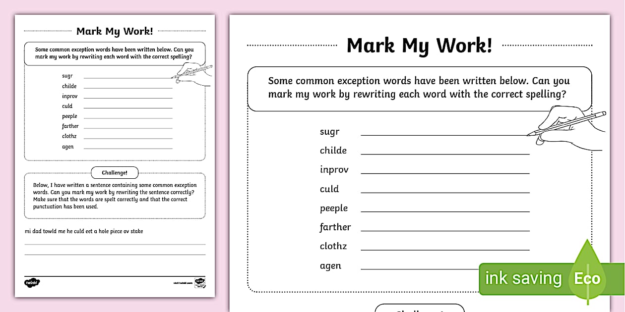 Mark My Work! Common Exception Words Version 2,cew - Twinkl