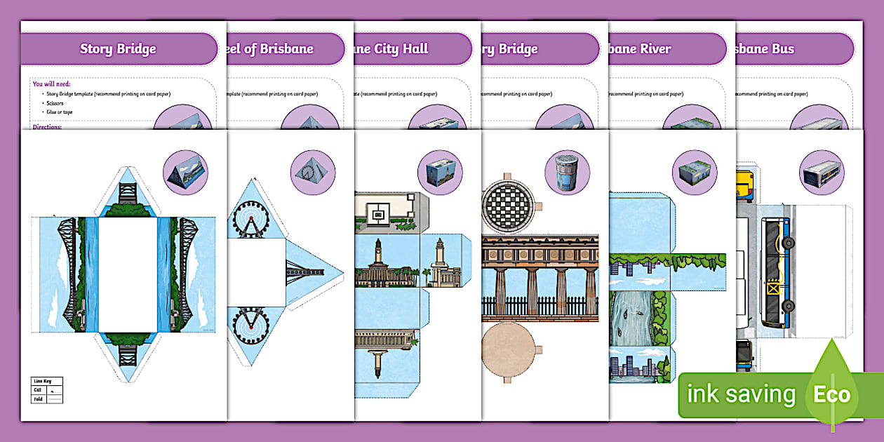 Brisbane Landmarks 3D Object Paper Craft Pack (teacher made)