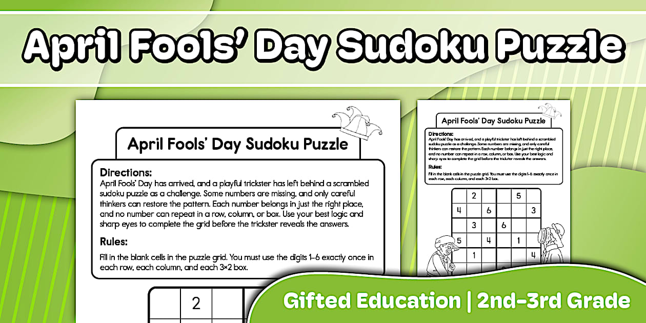April Fools' Day Sudoku Puzzle for Gifted Education