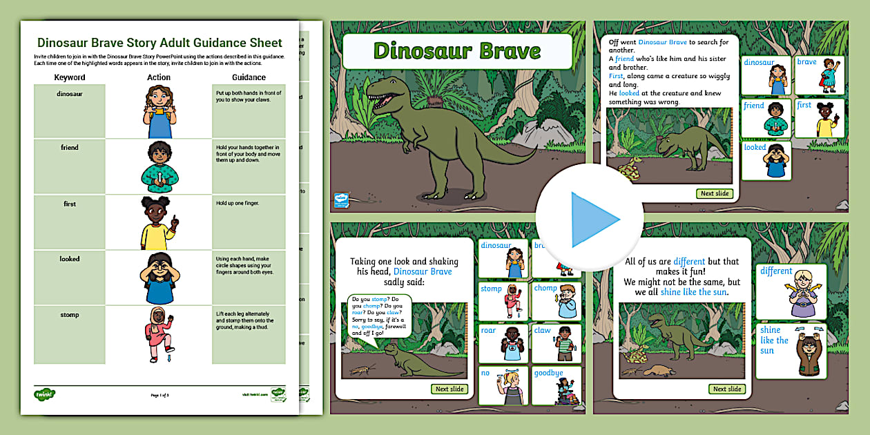 Dinosaur Brave Story PowerPoint and Adult Guidance | Twinkl