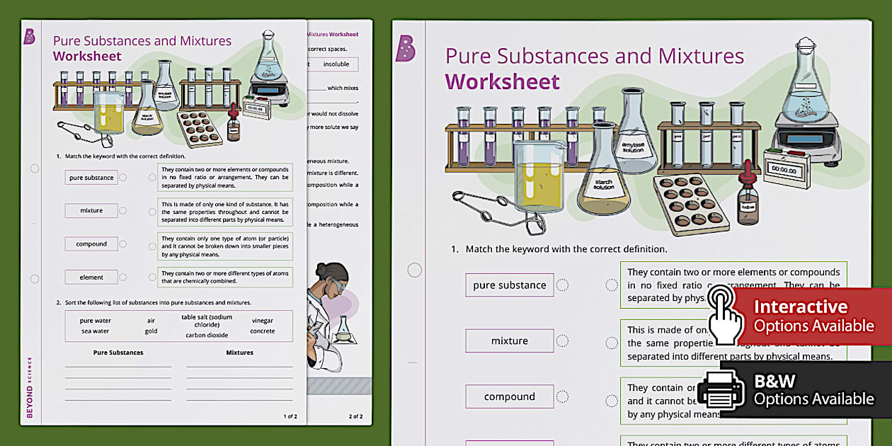 Pure Substances and Mixtures Worksheet - Twinkl