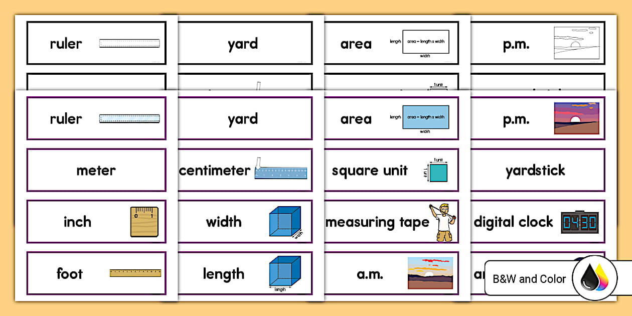 Second Grade Measurement Vocabulary Word Cards - Twinkl