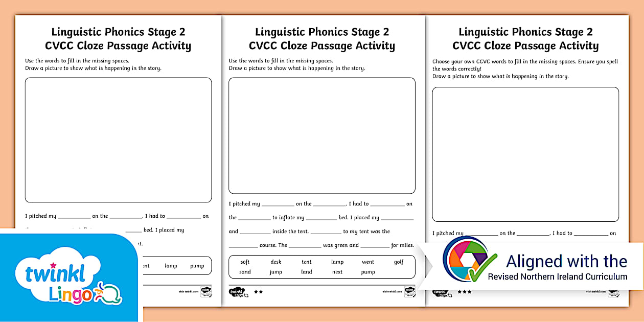 Linguistic Phonics Stage 2 CVCC Cloze Passage Activity Sheets